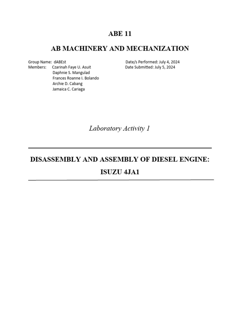 ABE 312 Laboratory No.2 Isuzu 1 | PDF | Internal Combustion Engine ...