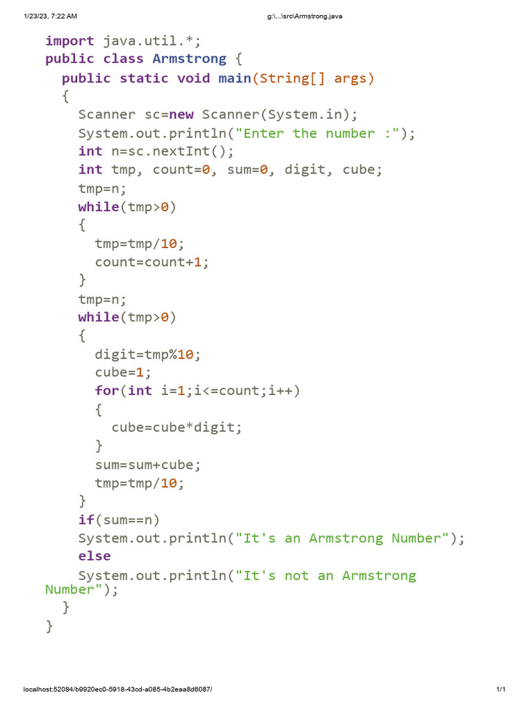 Armstrong Number | PDF