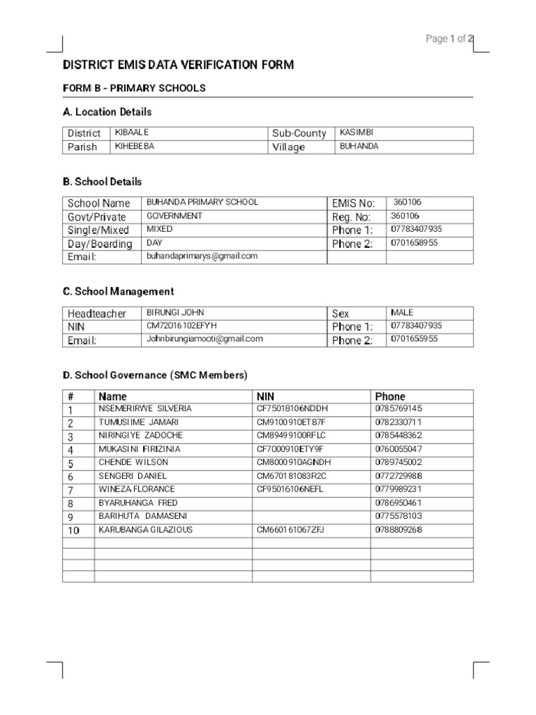 DISTRICT EMIS DATA VERIFICATION FORM - Primary - Phoenix | PDF