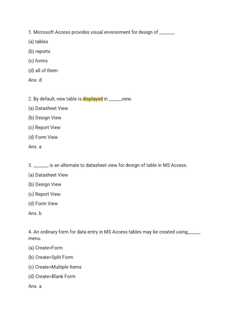 Access MCQs Part 2 | PDF | Microsoft Access | Computing