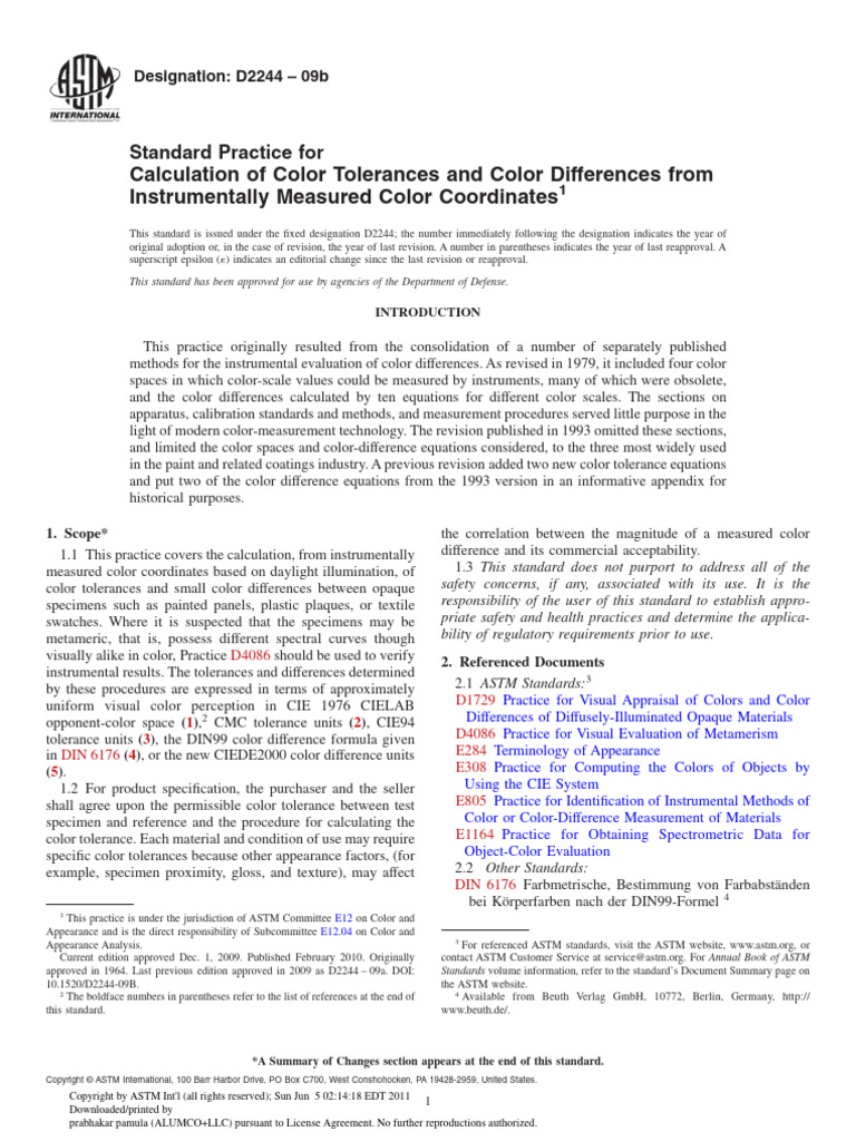 5.ASTM D2244 - 09b | PDF | Psychophysics | Lighting