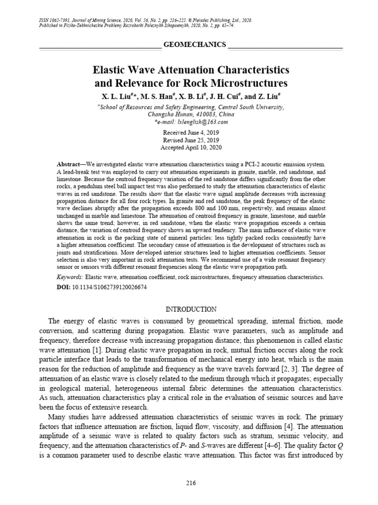 Liu Et Al 2020 Elastic Wave Attenuation Characteristics And Relevance For Rock Microstructures