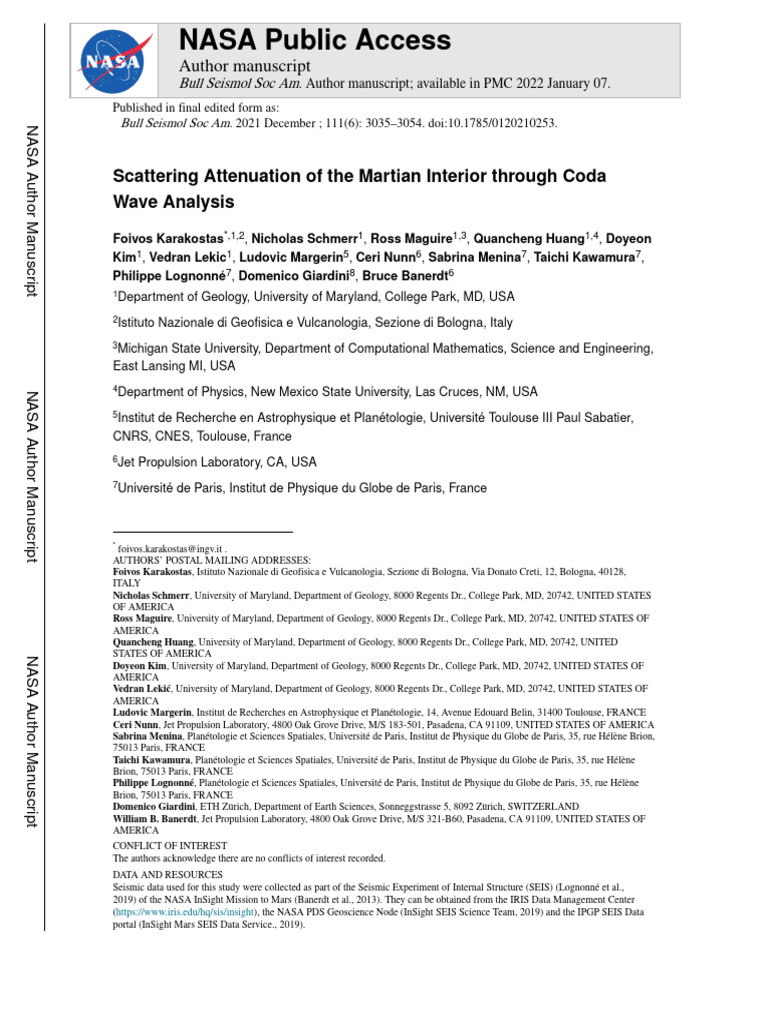 Scattering Attenuation of The Martian Interior Through Coda Wave Analysis | PDF | Insight ...
