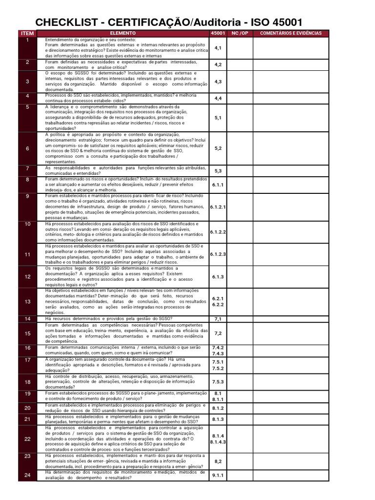 ISO-45001-Checklist | PDF | Informação