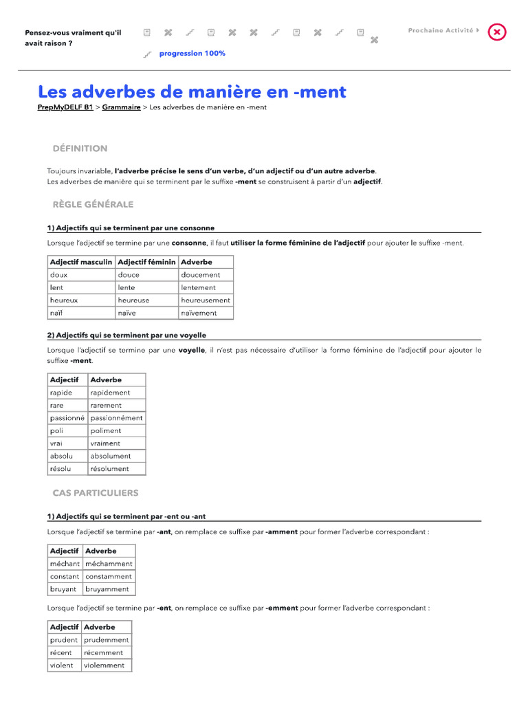 9.2 Les Adverbes de Manière en - Ment | PDF