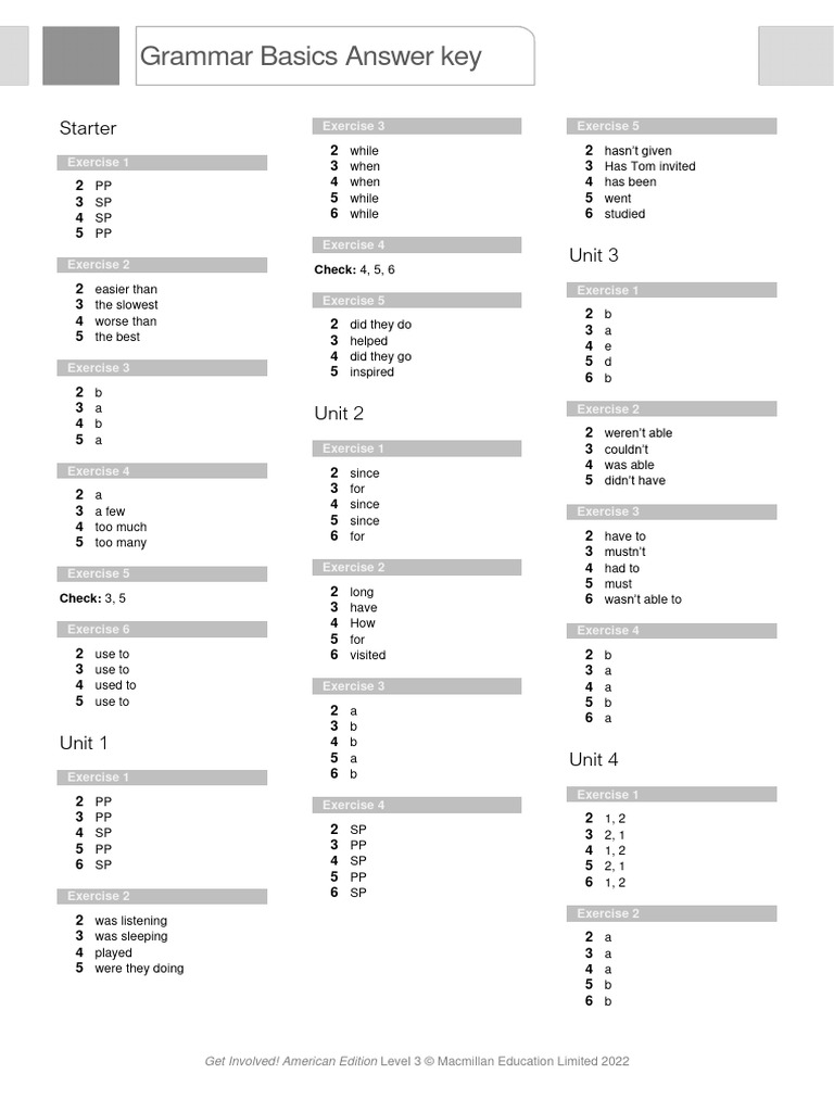 GIAE - L3 - Grammar Basics Answer Key | PDF