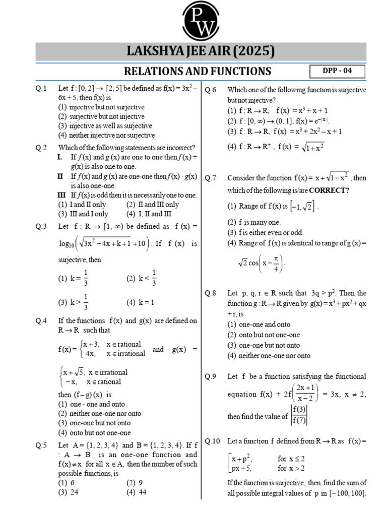 Relations & Functions - DPP 04 (Of Lec 05) - Lakshya JEE AIR Recorded ... Relations & Functions - DPP 04 (Of Lec 05) - Lakshya JEE AIR Recorded ...