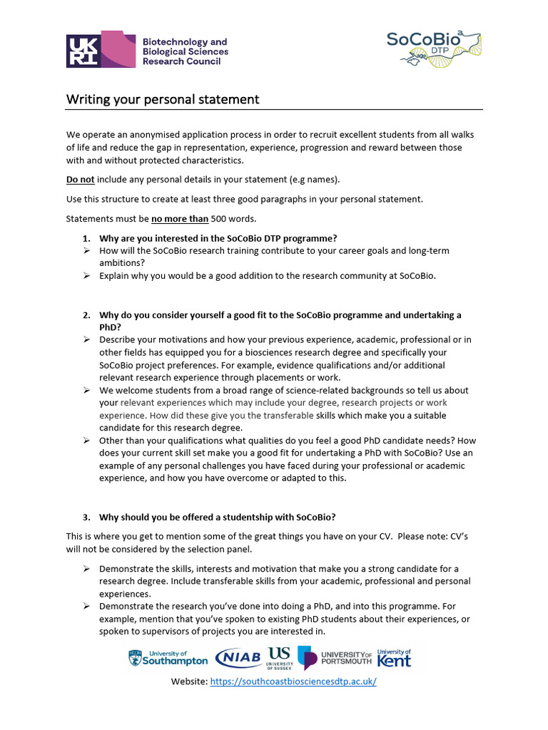Writing Your Personal Statement Guidance | PDF | Doctor Of Philosophy | Experience