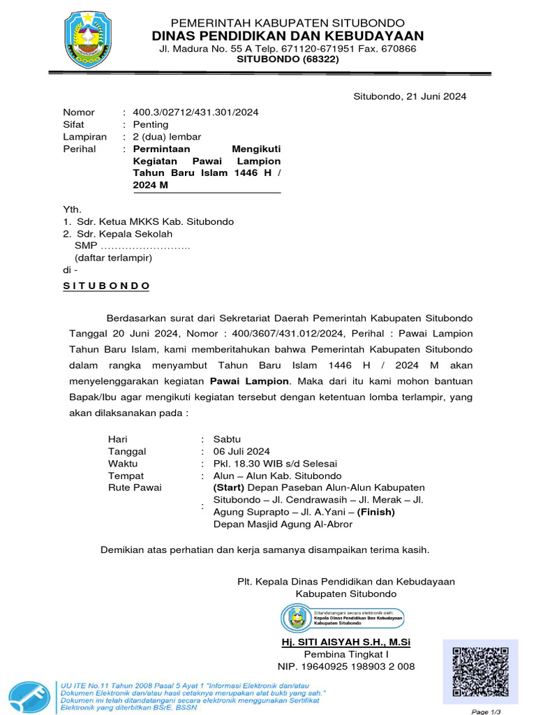 Tte Surat Edaran Pawai Lampion 2024 | PDF