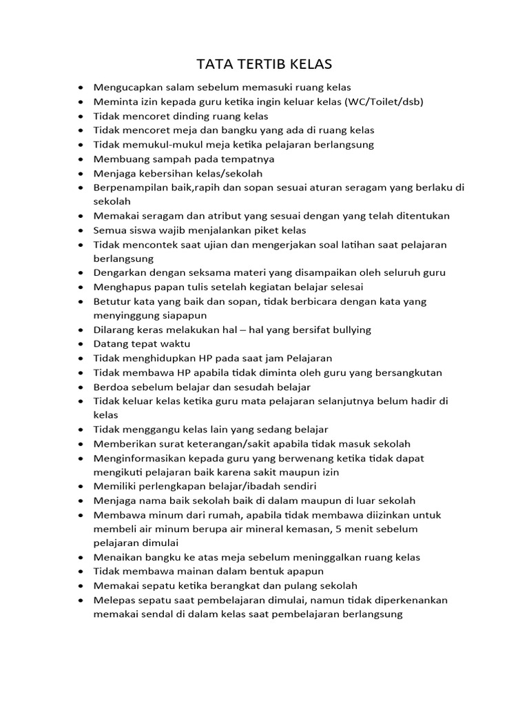 Tata Tertib Kelas Sekolah | PDF