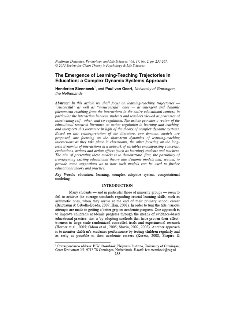 The Emergence of Learning-Teaching Trajectories in Education: A Complex ...