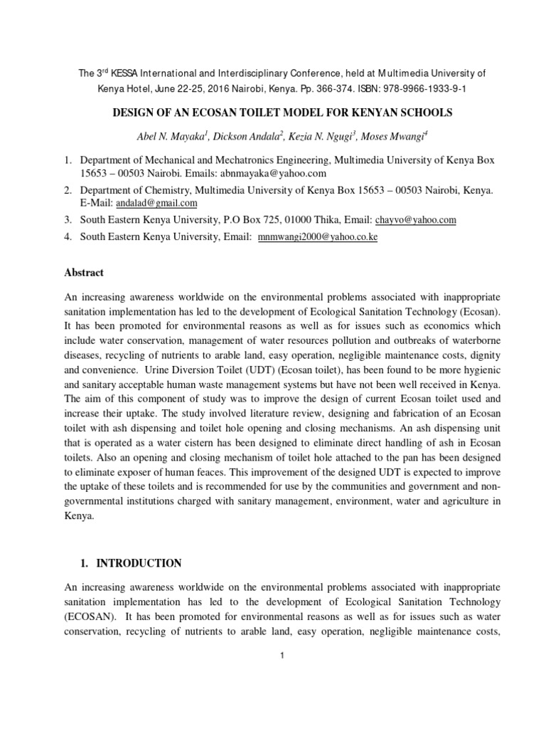 Design of An Ecosan Toilet Model For Ken | PDF | Sanitation | Toilet