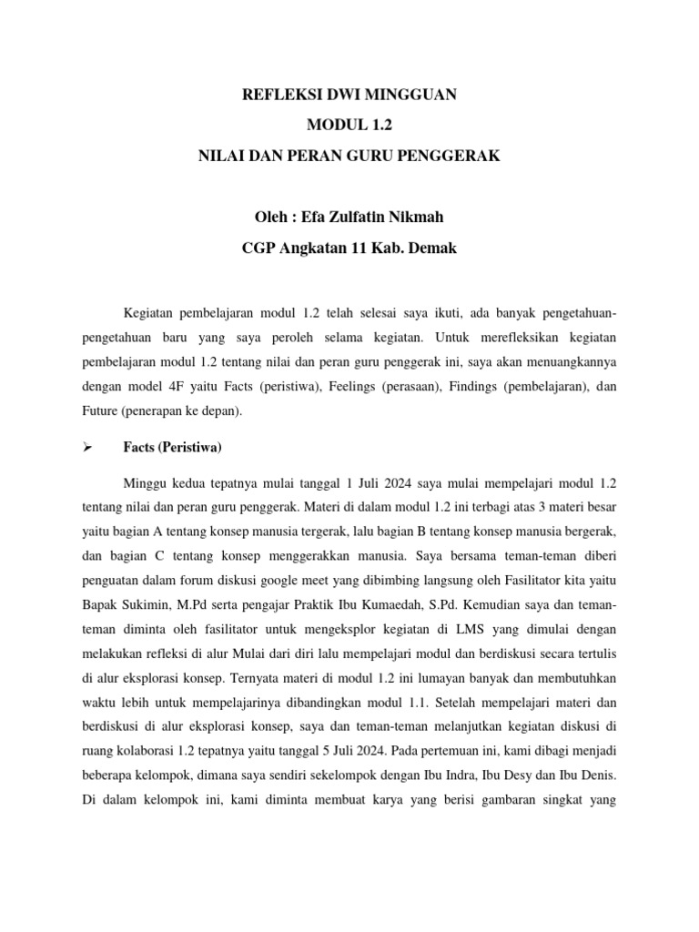 Jurnal Refleksi Dwi Mingguan 2 - Efa Zulfatin Nikmah | PDF | Karier & Perkembangan