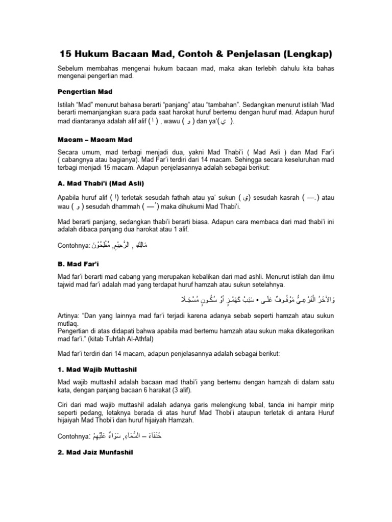 15 Hukum Bacaan Mad | PDF