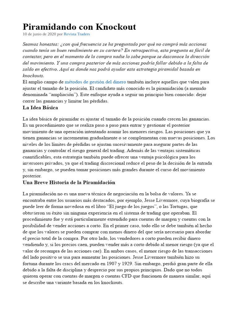 Piramidando con Knockout | PDF | Comerciante (Finanzas) | Compartir (Finanzas)