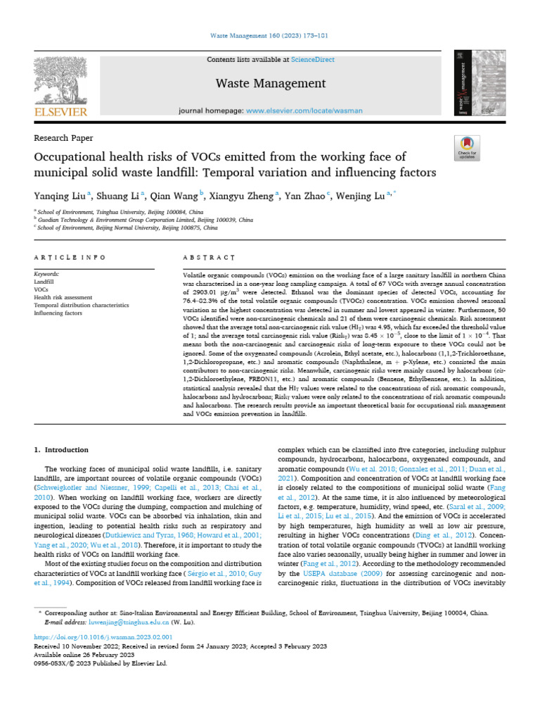 Occupational Health Risks of VOCs Emitted From The Working Face - 2023 ...