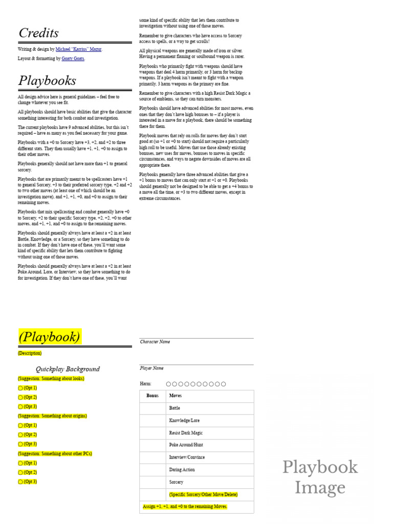 Beneath Cursed Moon Playbook Template | PDF | Role Playing Video Games | Role Playing Games