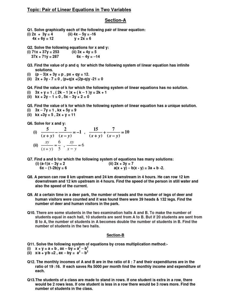Linear Equations Assignment | PDF | Equations | System Of Linear Equations