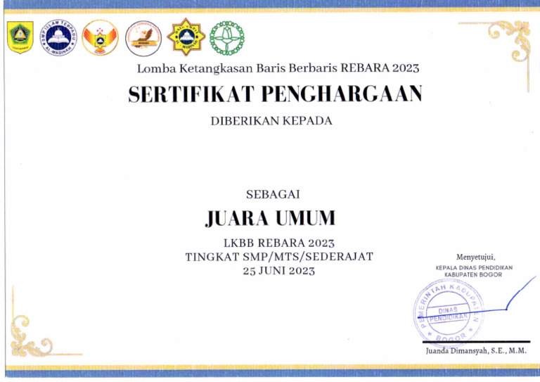 Sertifikat Juara Umum SMP | PDF