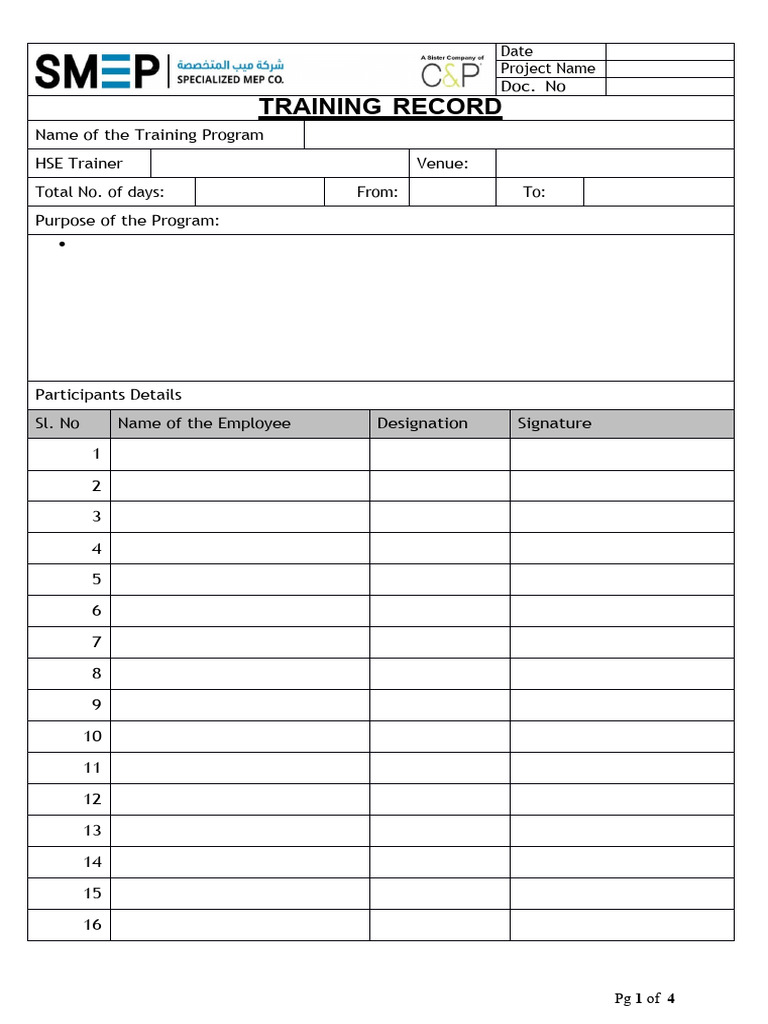 SMEP Training Records | PDF