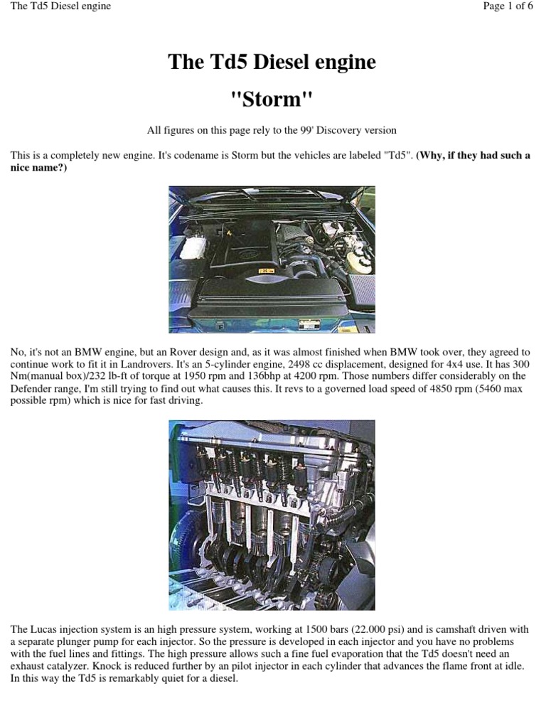 Td5 Diesel Engine Overview and Specs | PDF | Diesel Engine | Fuel Injection