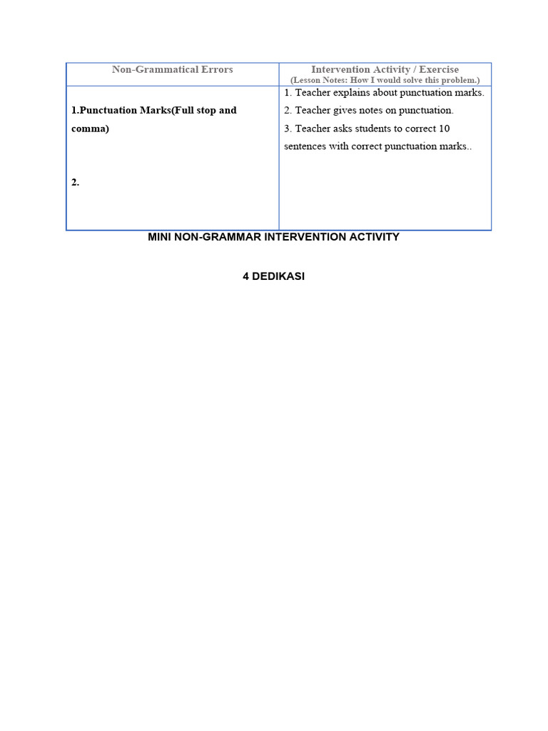 Mini Non-Grammar Intervention Activity | PDF