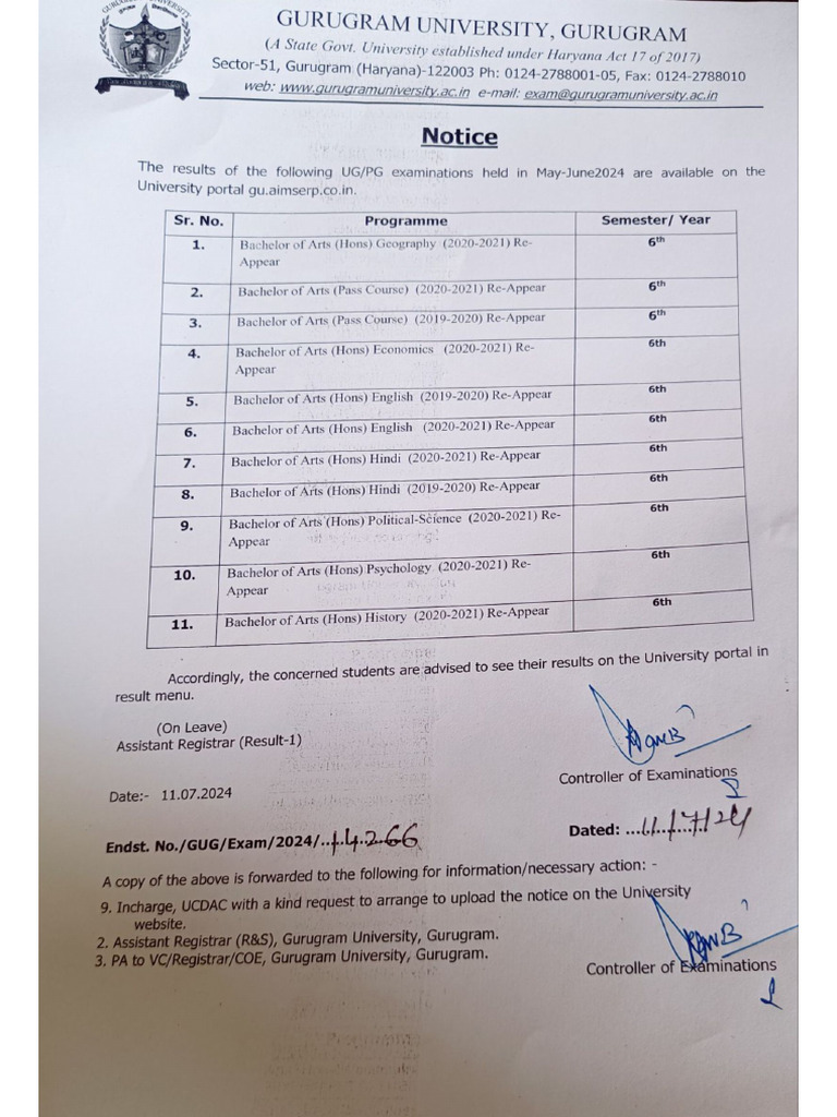 Result Notice | PDF