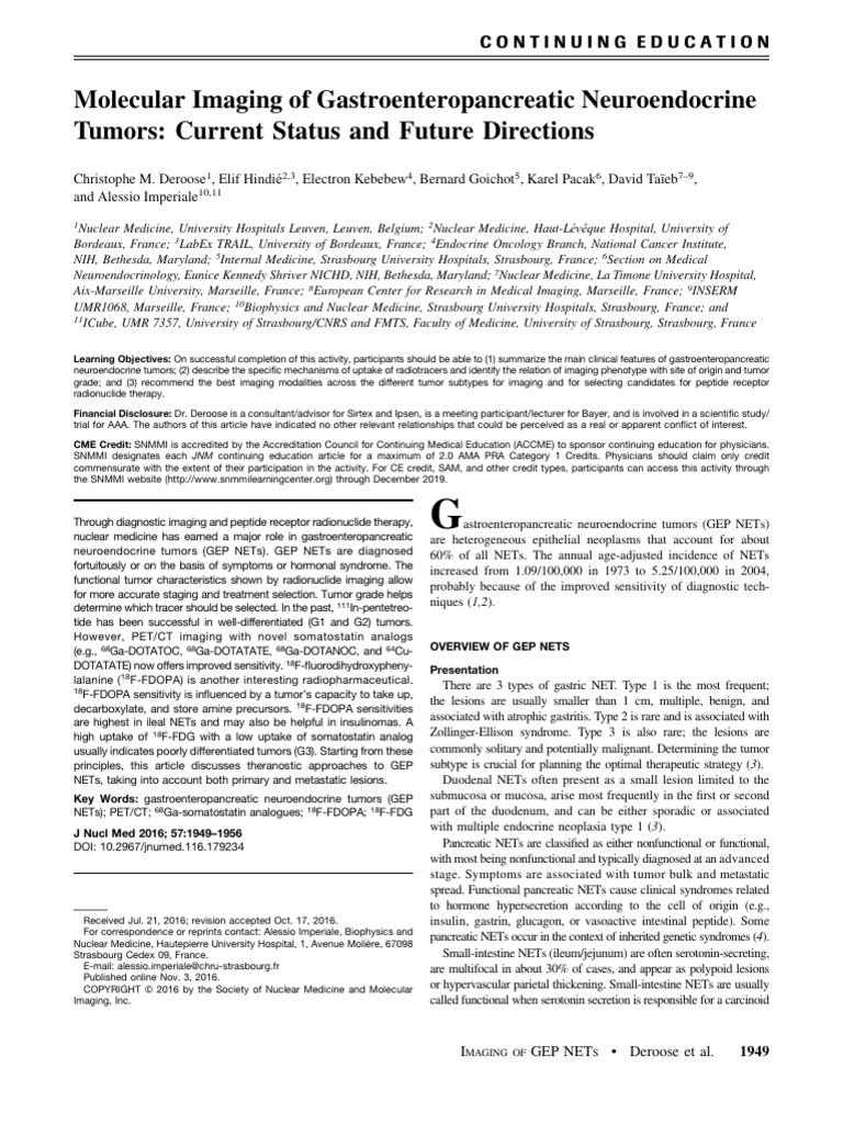 Molecular Imaging of Gastroenteropancreatic Neuroendocrine Tumors ...