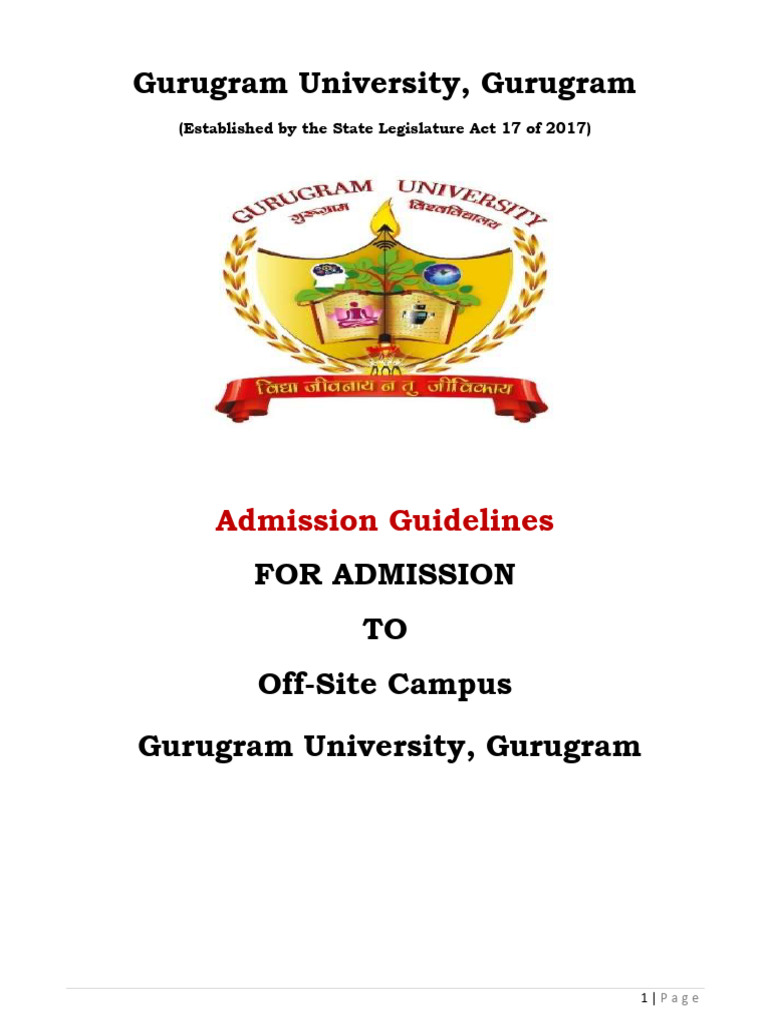 Admission Guidelines For The Off-Site Campus of Gurugram University Gurugram For The Session ...