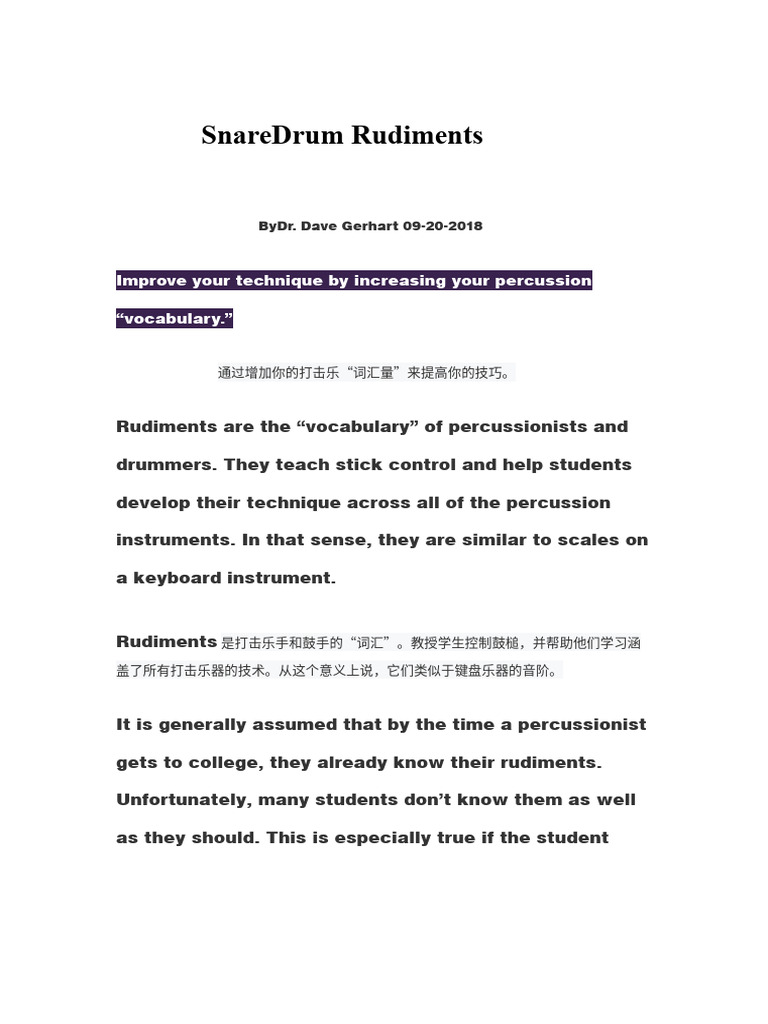 Snare Drum Rudiments | PDF | Rhythm And Meter | Drumming