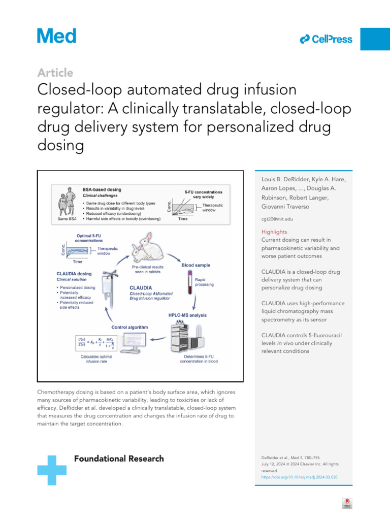 Closed Loop Automated Drug Infusion Regulator a c | Download Free PDF | Chemotherapy | Cost ...