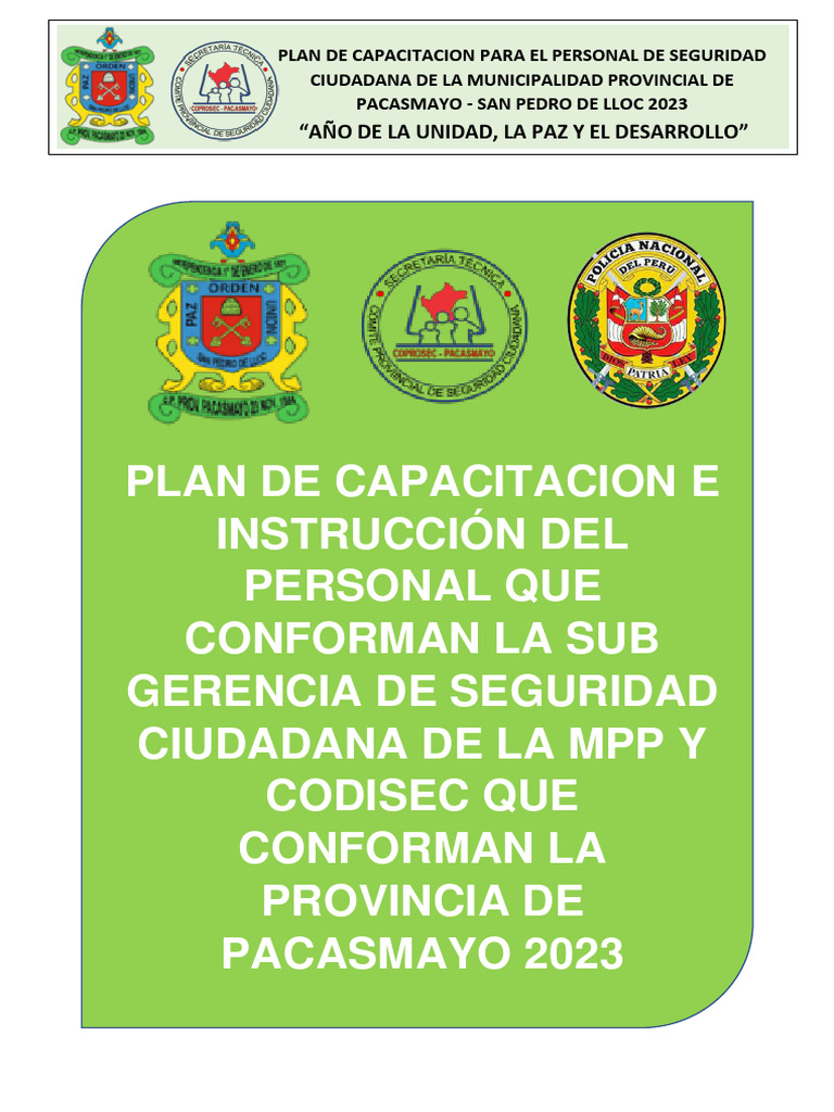 Plan de Capacitacion Del Coprosec y Codisec Serenos 2023 | PDF | Valores | Creación de capacidad
