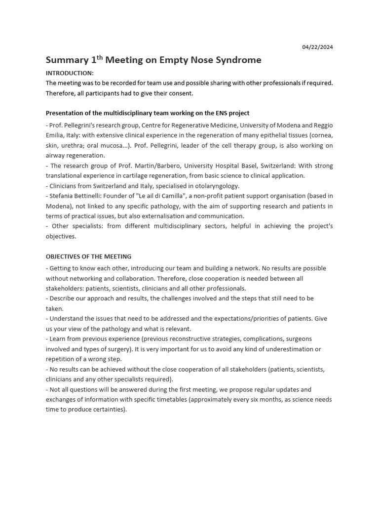 Report Webinar On Empty Nose Syndrome - Meeting 1 | PDF | Stem Cell ...