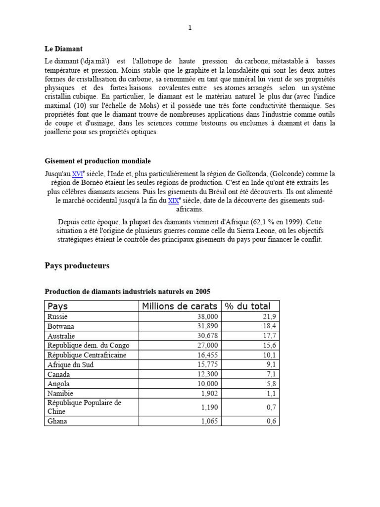 Propriétés et production du diamant | PDF | Diamant | Matériaux