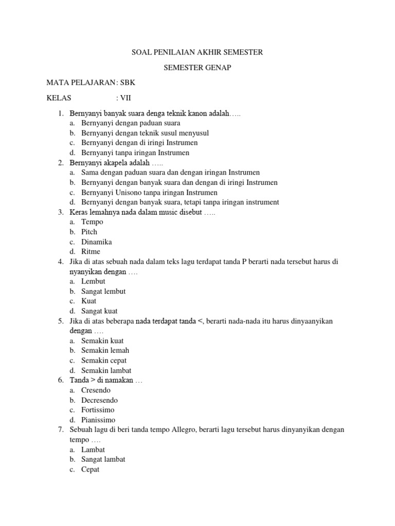 Soal SBK Deka KLS Vii | PDF | Seni