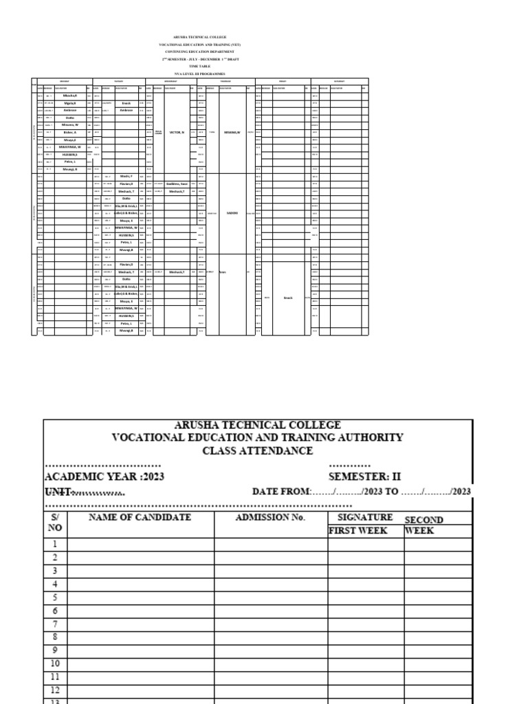 Atc Nva III Timetable Semester II July 2023 | PDF | Educational Stages ...
