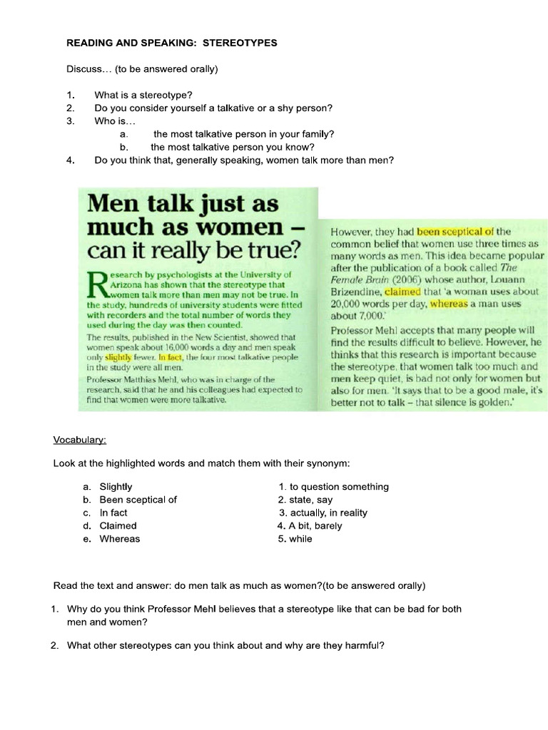 Prefirst - Reading and speaking activity 1 - Documentos de Google | PDF