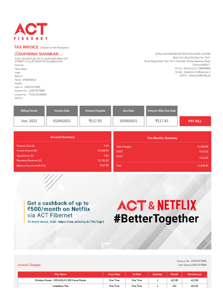 Tax Invoice for Atria Convergence | PDF | Taxes | Invoice