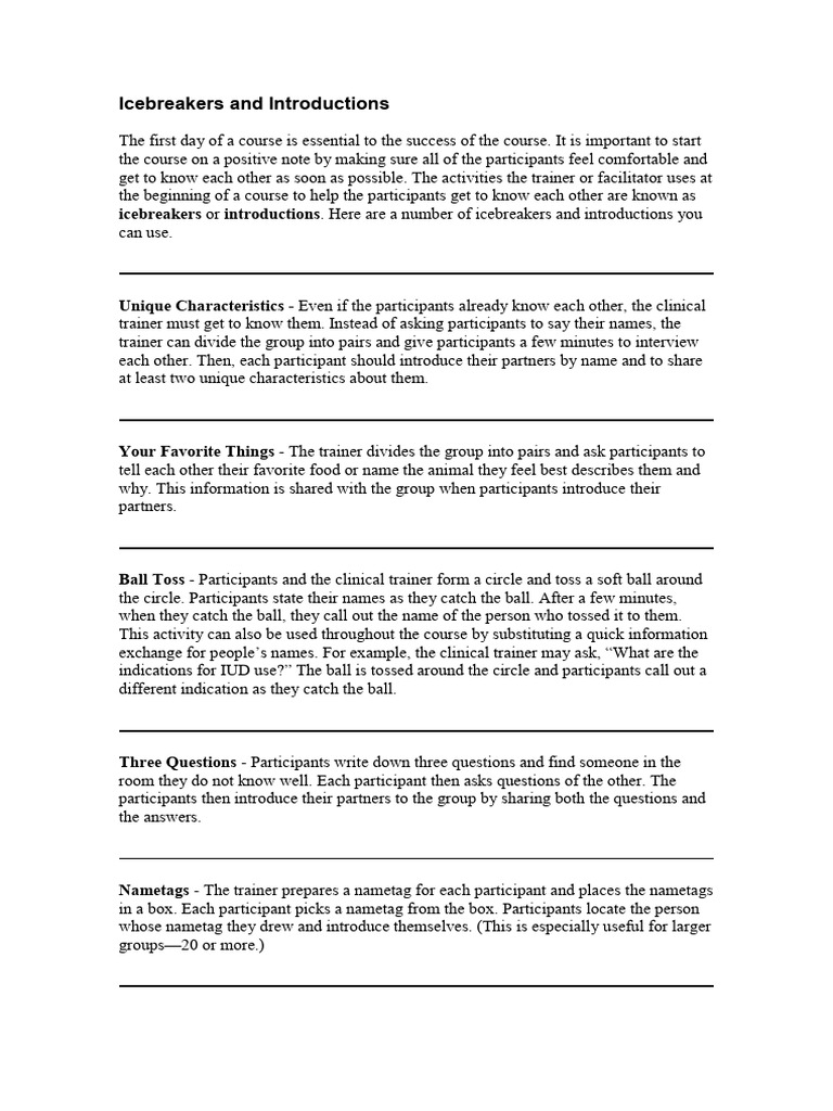 Effective Icebreakers for Course Introductions | PDF | Career & Growth ...