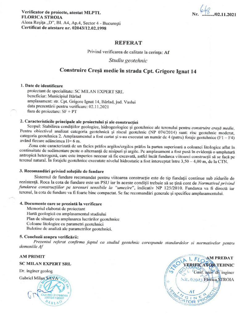 Studiu Geotehnic Creșă Medie CPT Grigore Ignat 14 - Compressed | PDF