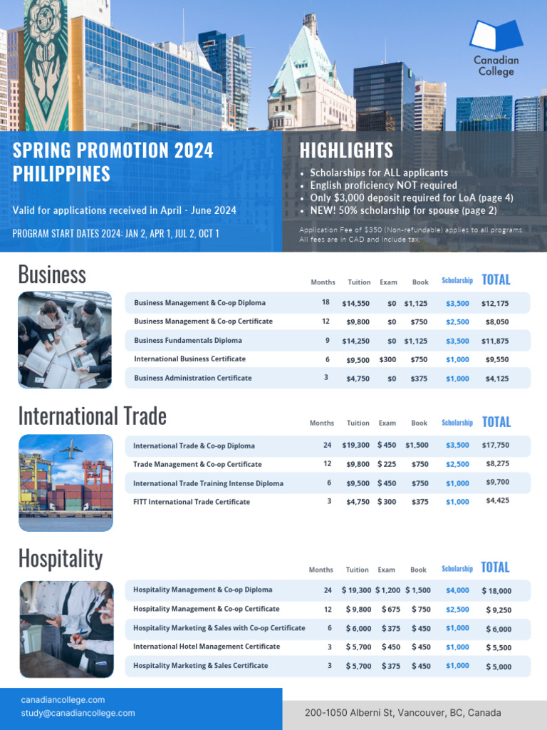 PH Spring 2024 Promotion Canadian College | PDF | Fee | Payments