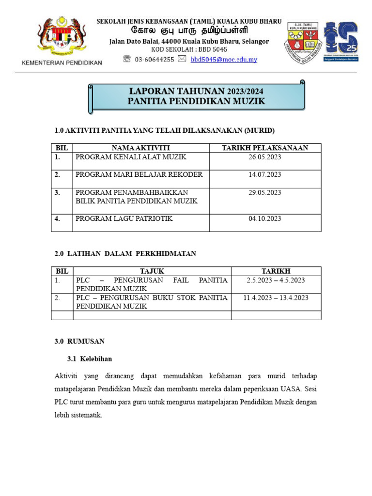 Laporan Tahunan Panitia Muzik 2023 | PDF