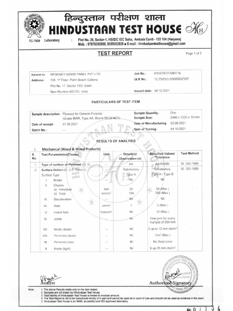 New Test Report Wood | PDF