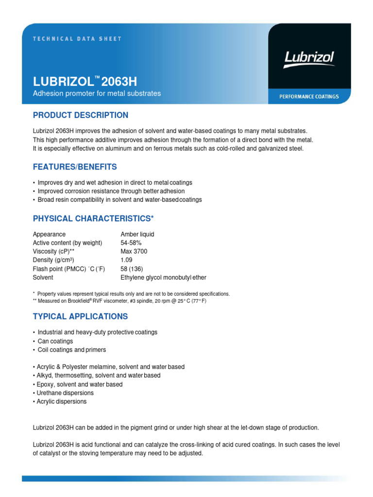 Lubrizol 2063H | PDF | Materials | Industrial Processes