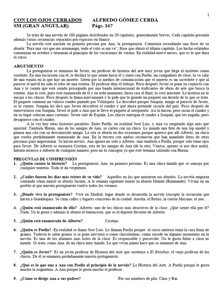 Con los ojos cerrados: Resumen y análisis | PDF