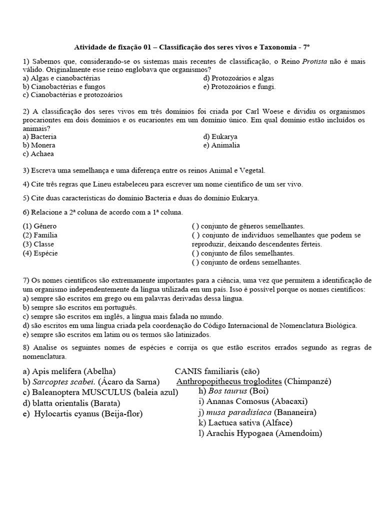 Atividade 01 | PDF | Bactérias | Taxonomia (Biologia) Atividade 01 | PDF | Bactérias | Taxonomia (Biologia)