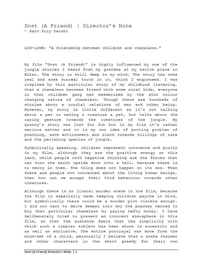 Dost Director's Note | PDF | Language Arts & Discipline