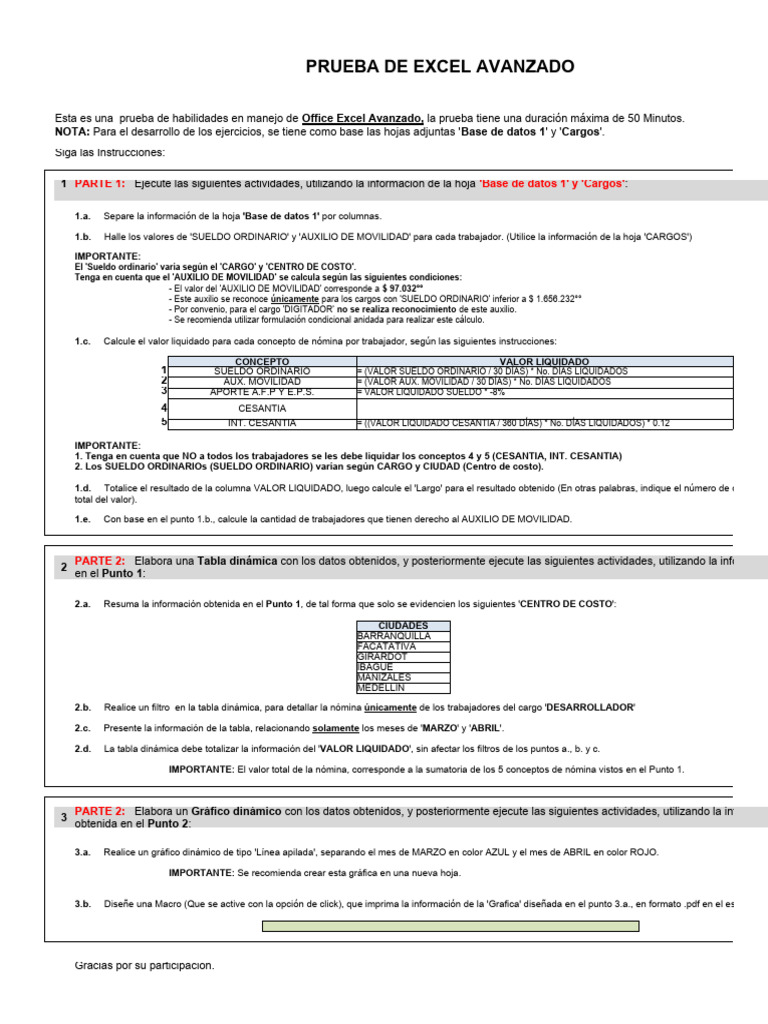 Prueba Excel Avanzado | PDF | Hoja de cálculo