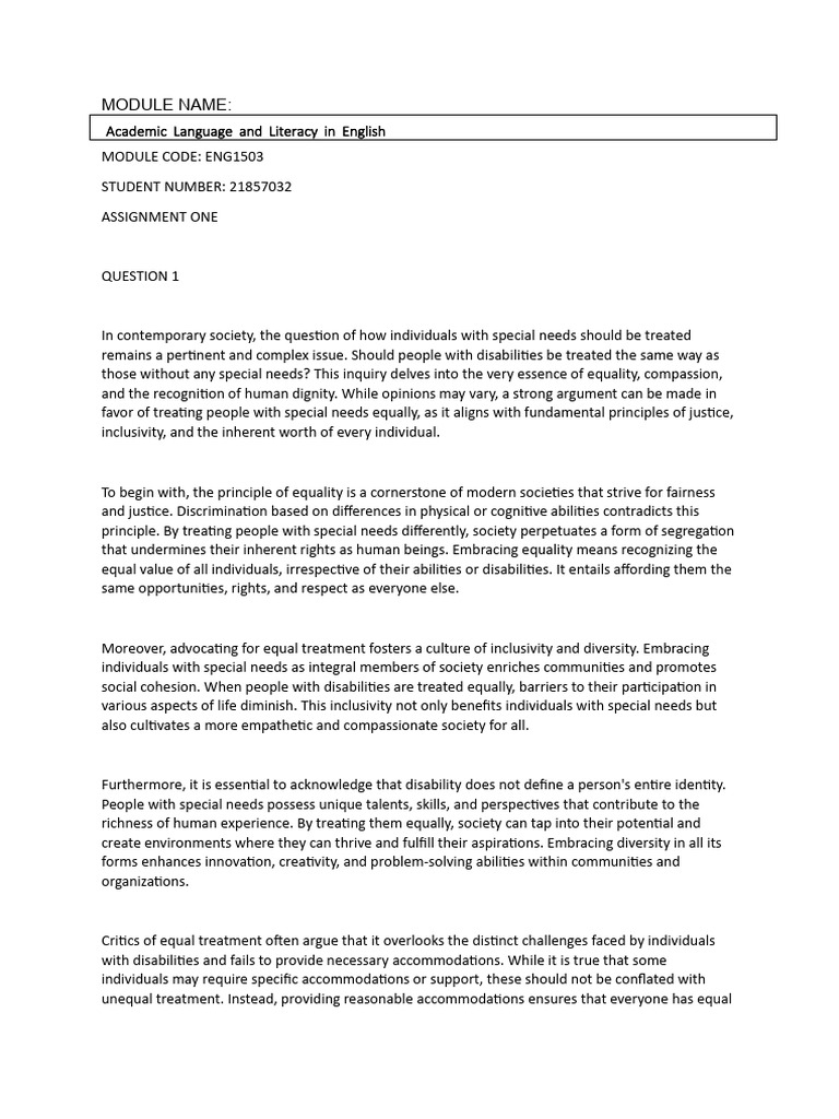 Assignment 1 Eng1503 Pdf Plagiarism Social Equality 1141