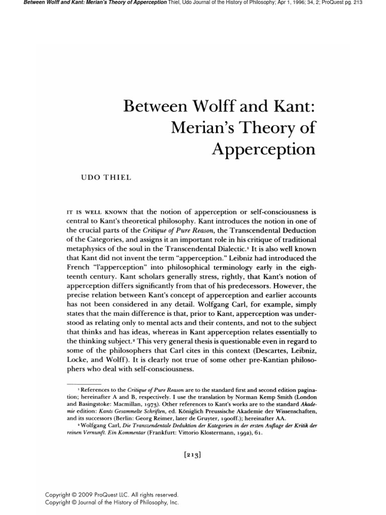 Thiel, 1996, Between Wolff and Kant, Merians Theory of Apperception ...